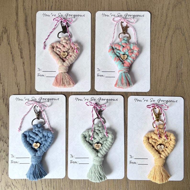 Macrame Conversation Heart Bag Charm Keychain | Purse Charm | Heart ...