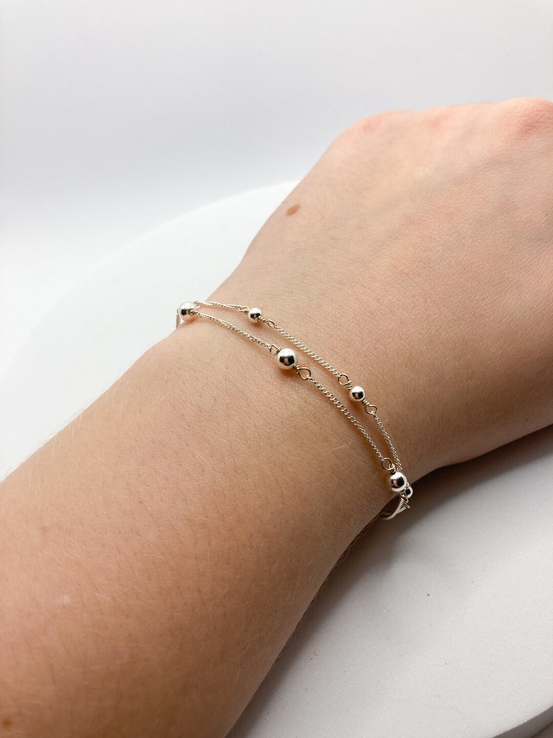 Beaded Double Layered Adjustable Bracelet, Dainty Layered Bracelet for ...