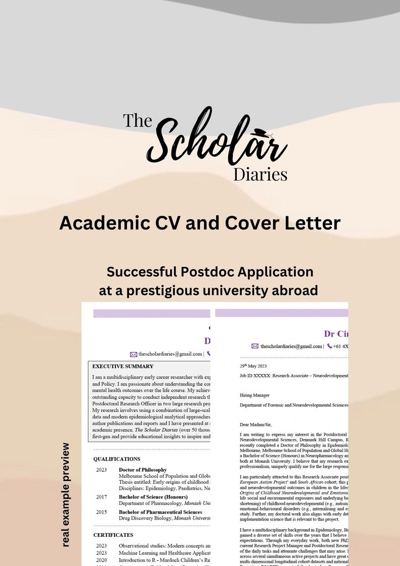 Academic CV (curriculum Vitae) and Cover Letter Template With Real ...