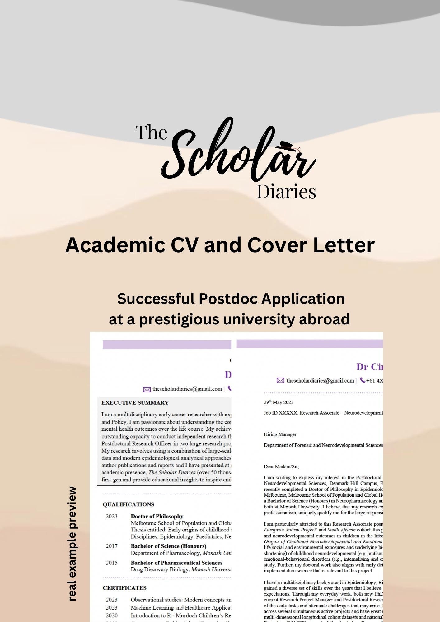 Academic CV (curriculum Vitae) and Cover Letter Template With Real ...