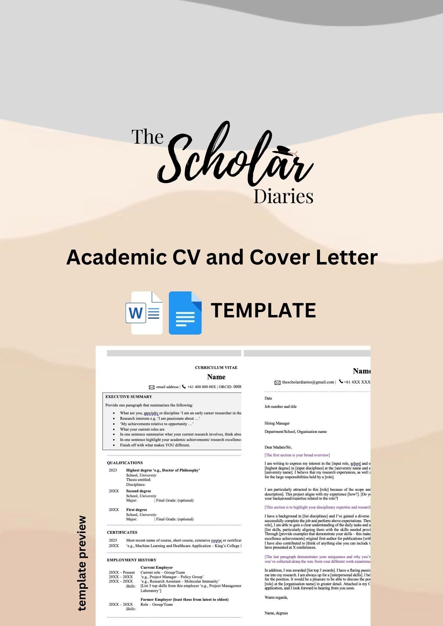 Academic CV (curriculum Vitae) and Cover Letter Template With Real ...