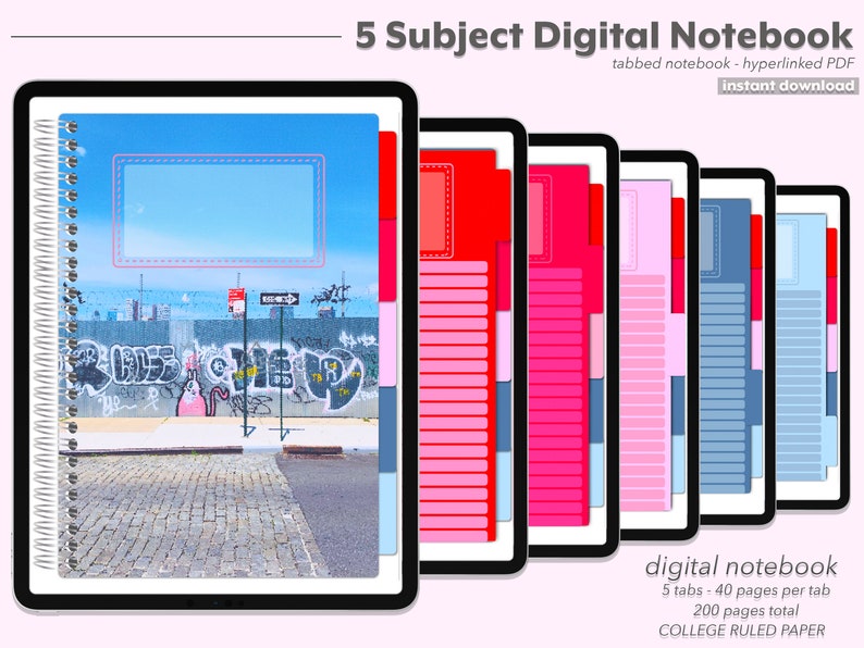 5 Subject Digital Notebook - Hyperlinked Tabs - Note Taking, Journaling ...
