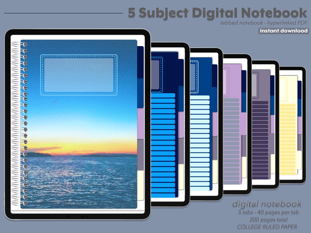 5 Subject Digital Notebook - Hyperlinked Tabs - Note Taking, Journaling ...