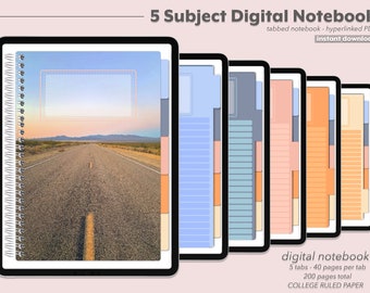 5 Subject Digital Notebook Hyperlinked Tabs Note Taking, Journaling ...