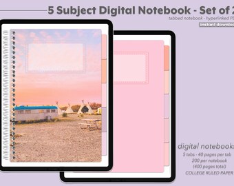 5 Subject Digital Notebook Hyperlinked Tabs Note Taking, Journaling ...