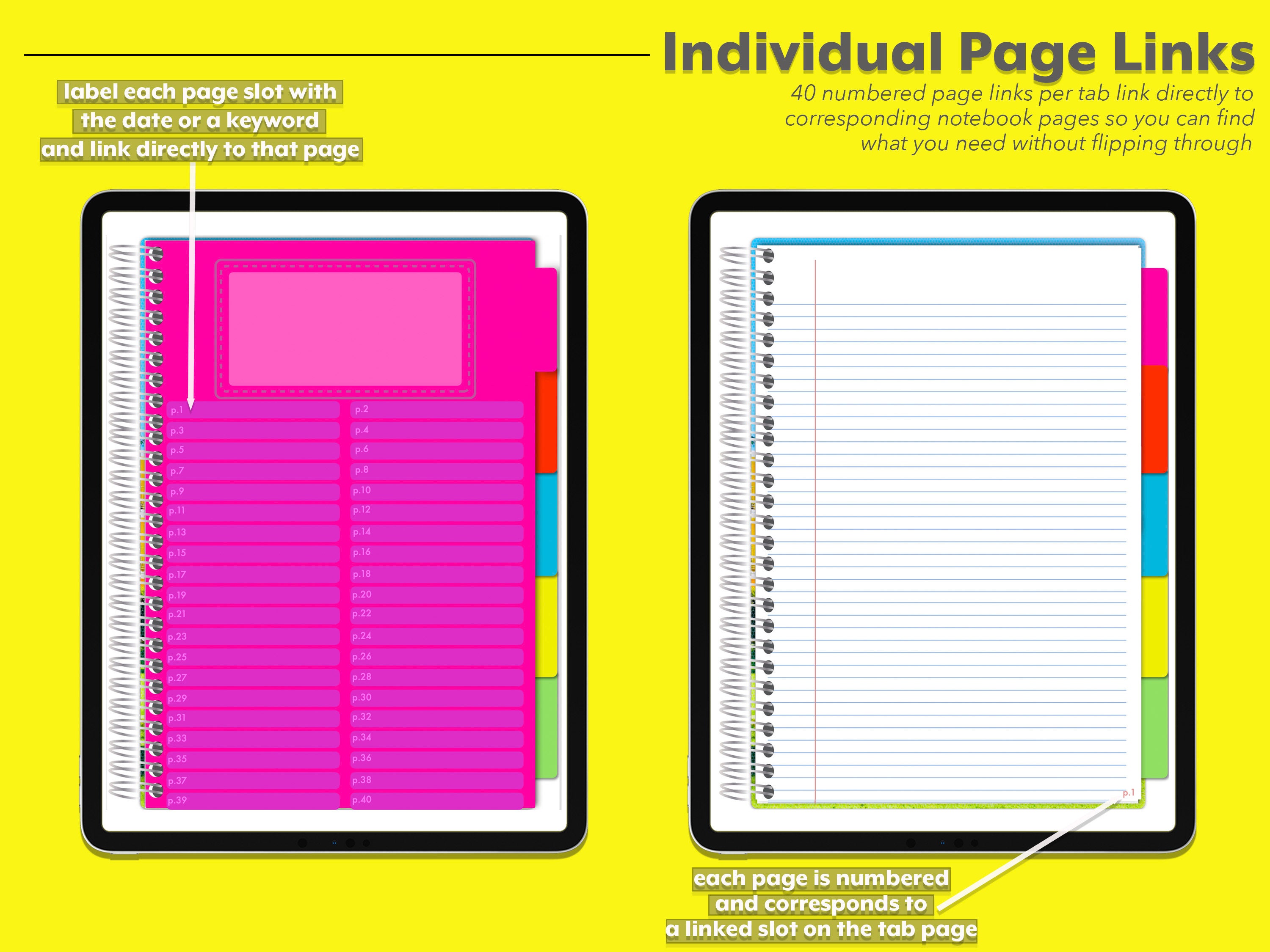 5 Subject Digital Notebook "palm Springs" - Hyperlinked Tabs - Note ...
