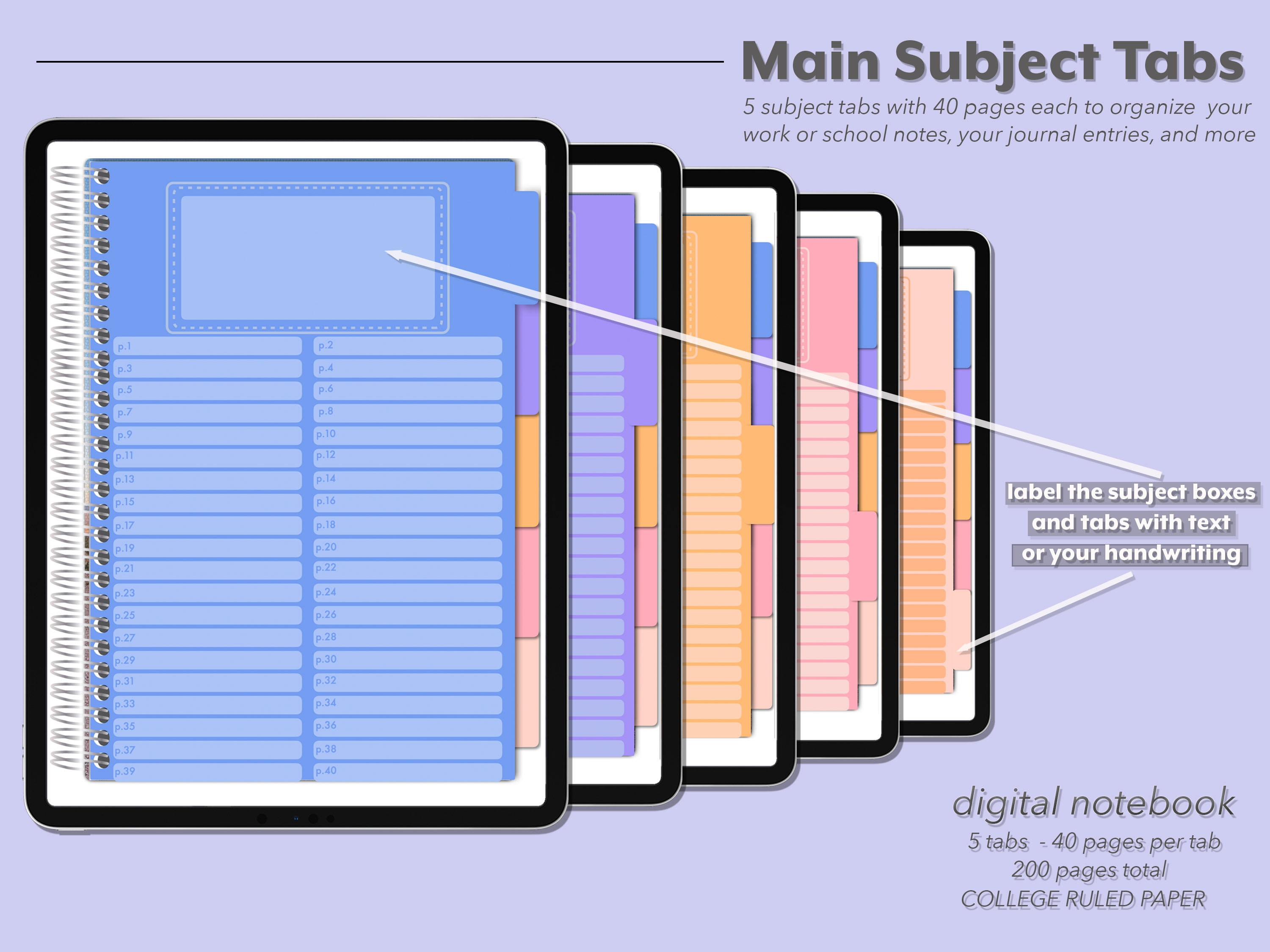 5 Subject Digital Notebook Hyperlinked Tabs Note Taking, Journaling ...