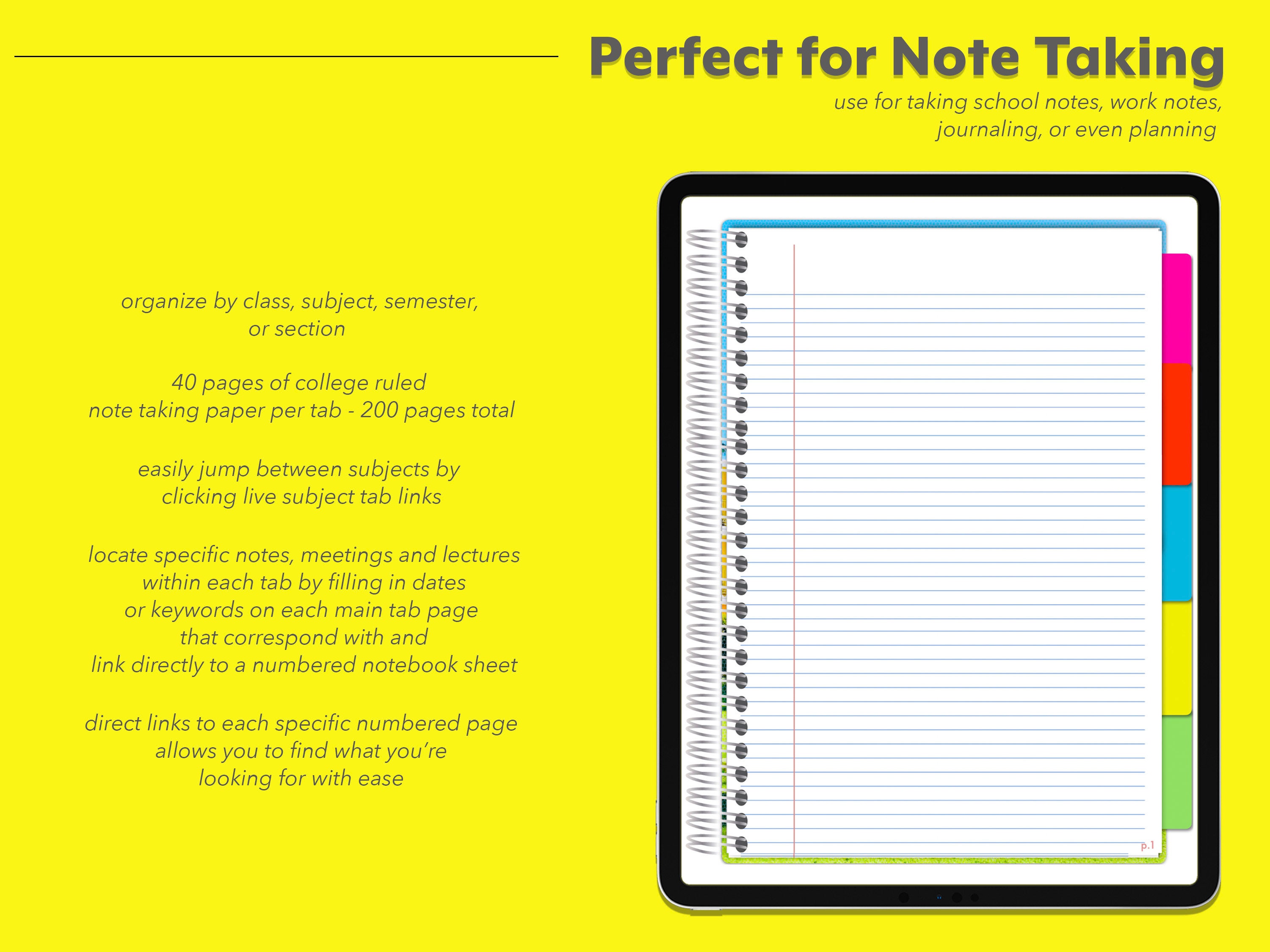 5 Subject Digital Notebook "palm Springs" - Hyperlinked Tabs - Note ...