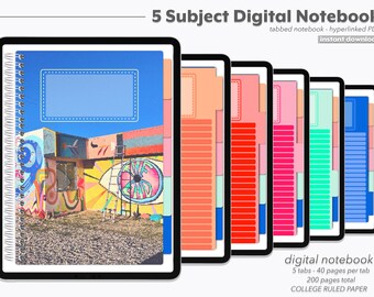 5 Subject Digital Notebook Hyperlinked Tabs Note Taking - Etsy
