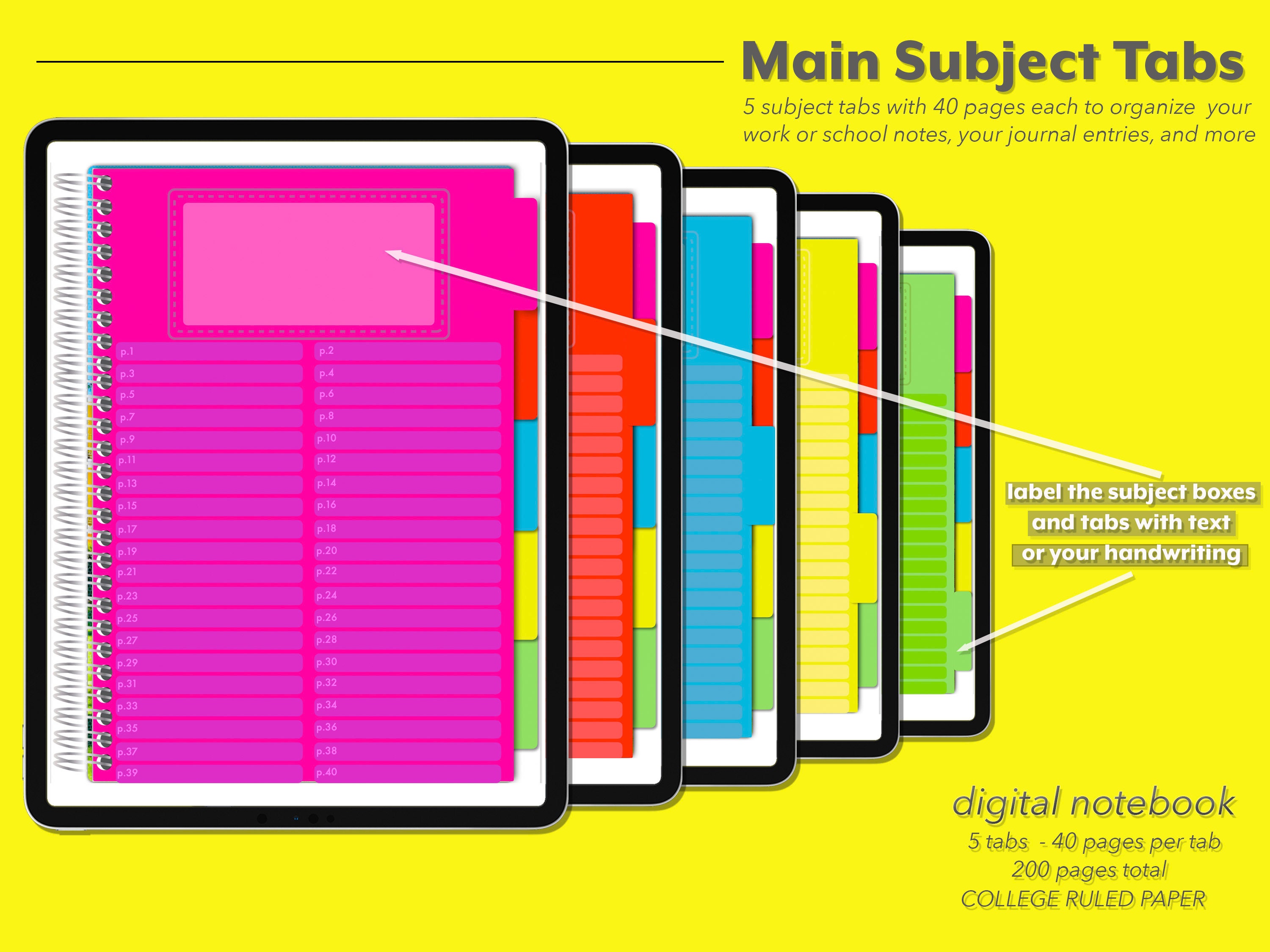 5 Subject Digital Notebook "palm Springs" - Hyperlinked Tabs - Note ...