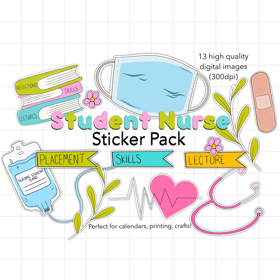 STUDENT NURSE Digital Sticker Pack, Personalised, PNG, Digital Files ...