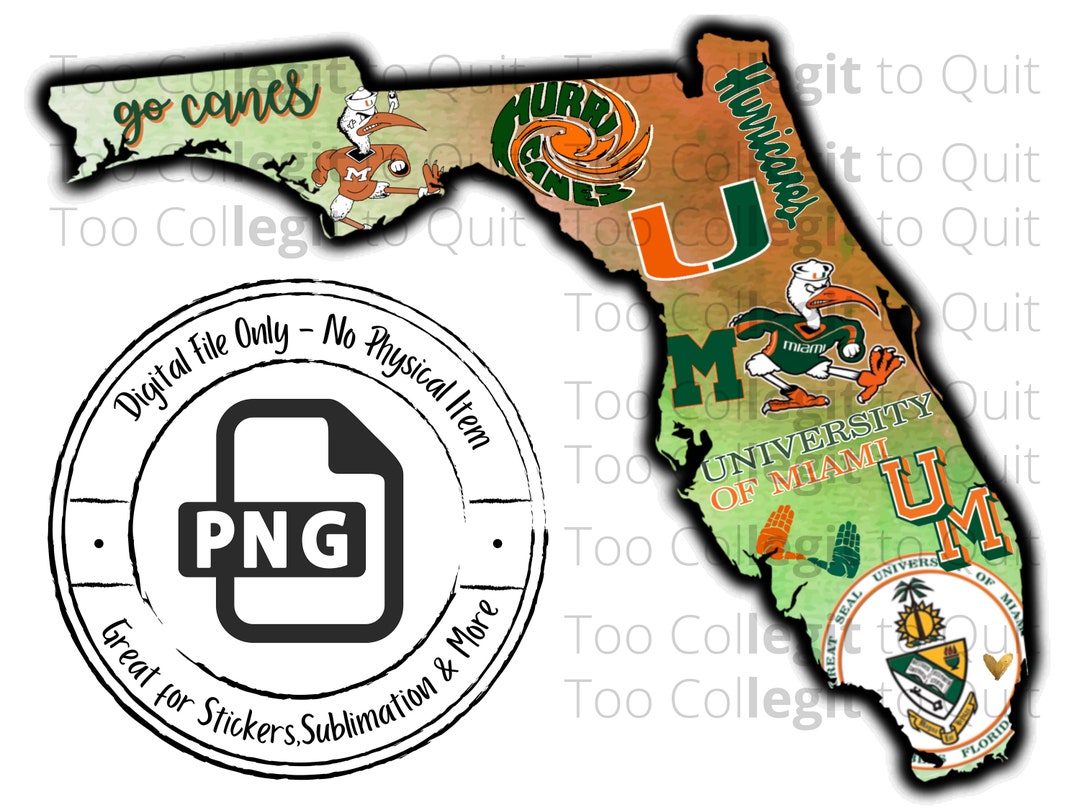 University of Miami UM PNG Hurricanes State Silhouette - Etsy