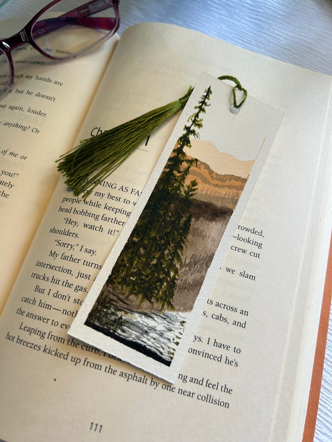 Mountains With Trees and River Bookmark I Hand Painted Bookmark - Etsy