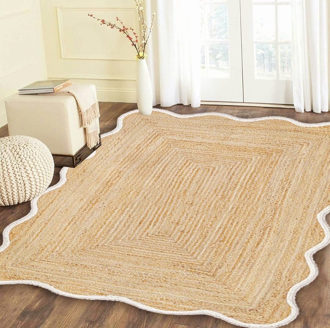 Scallop Rug Natural Jute Rug, Scallop Jute Rug, Scalloped Rug, Area Rug ...