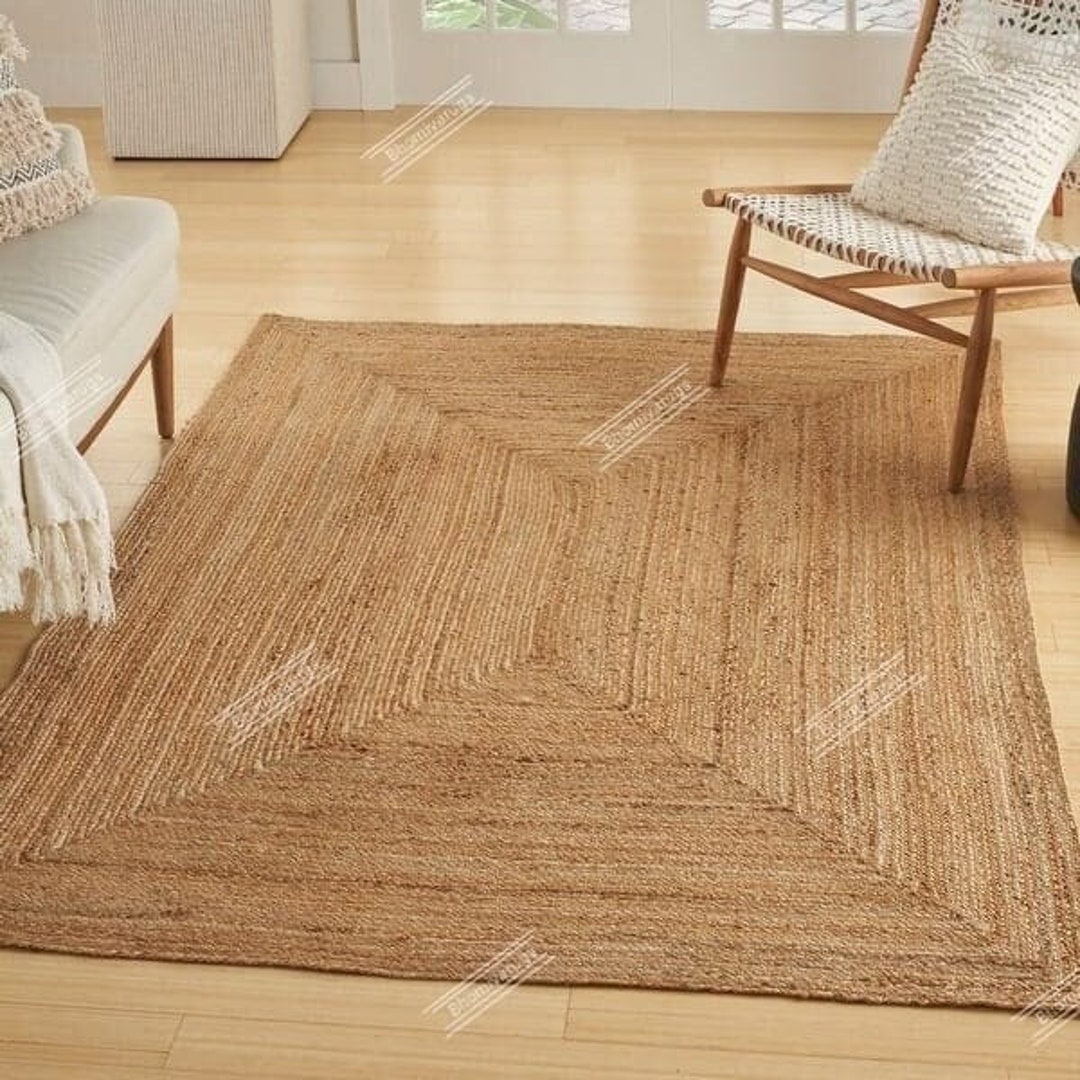 Jute Braided Rug Natural Jute Rug Bohemian Jute Rug Rectangular Jute ...