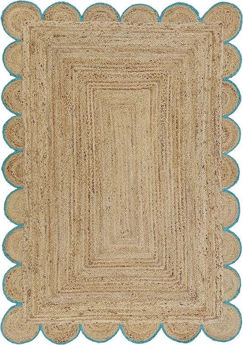 Natural Jute Scalloped Rug, Bohemian Scallop Rug, Natural Jute Rug ...