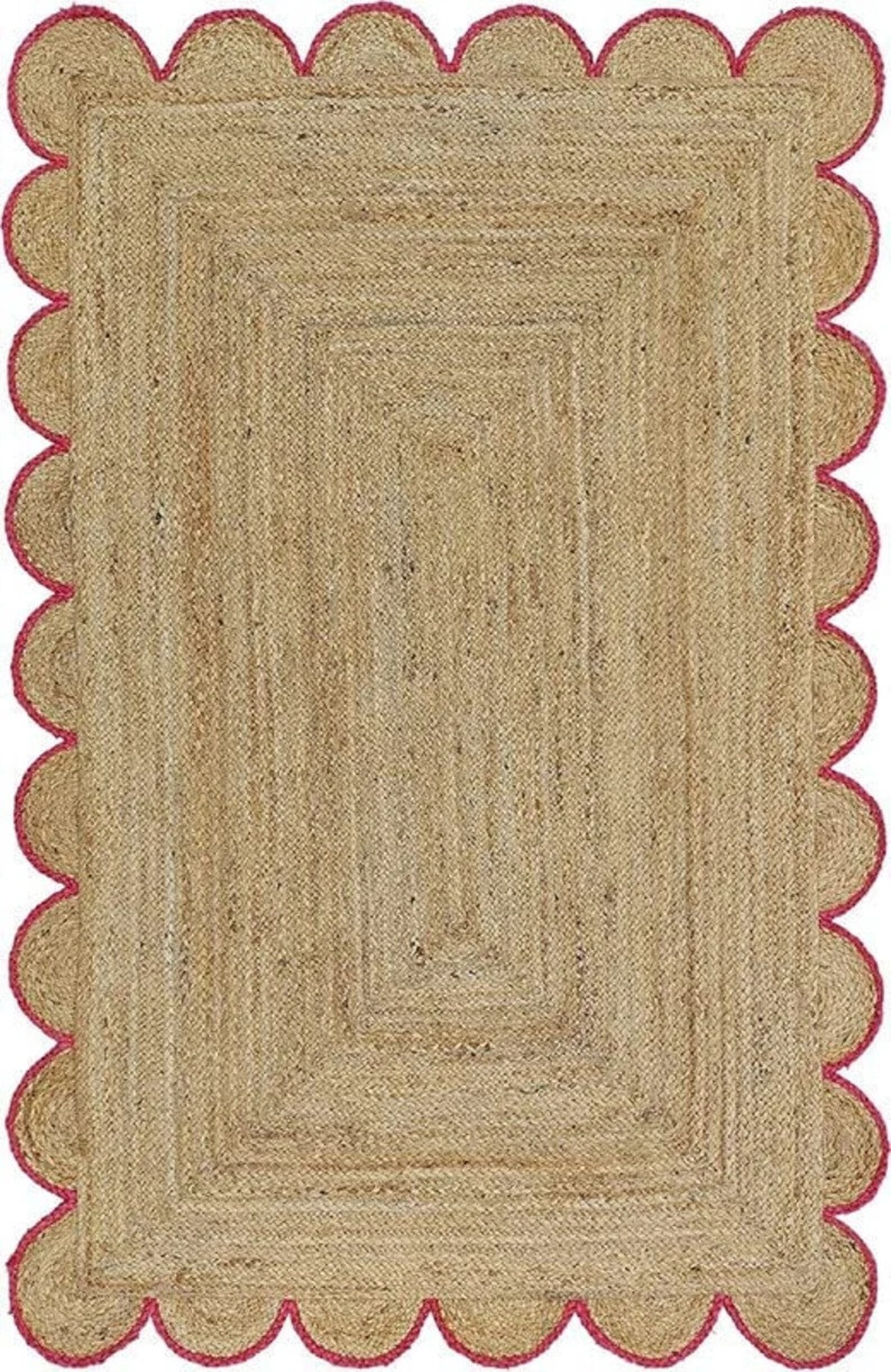 Natural Jute Scalloped Rug, Bohemian Scallop Rug, Natural Jute Rug ...