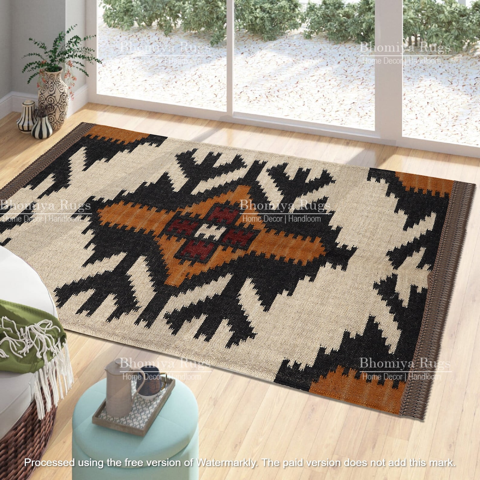 Handmade Wool Jute Rug, Navajo Kilim Rug, Aztec Rug, Accent Rug ...