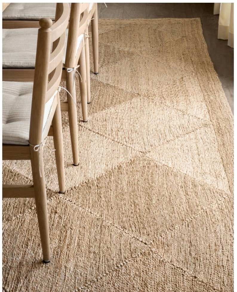 Natural Checkered Jute Rug 240 Cm Width X 300 Cm Width - Etsy