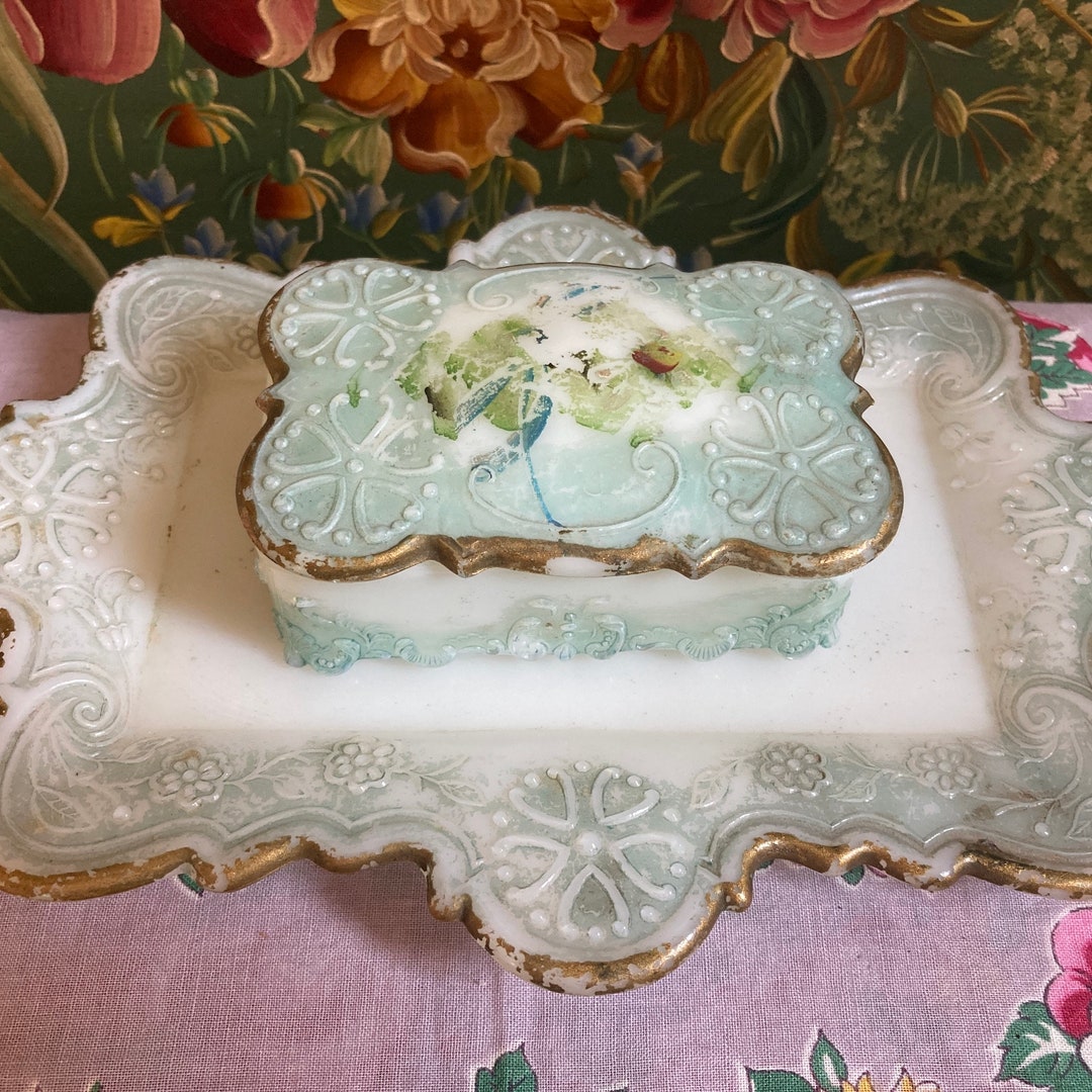 Antique Milk Glass Victorian Vanity Set With Dresser Box and Tray - Etsy