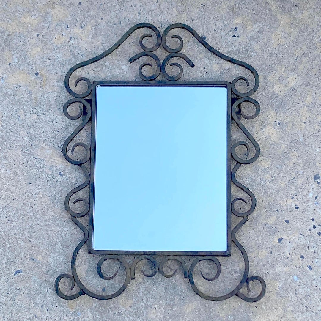 Wrought Iron Rustic Wall Mirror Spanish Revival Black Heavy Metal ...