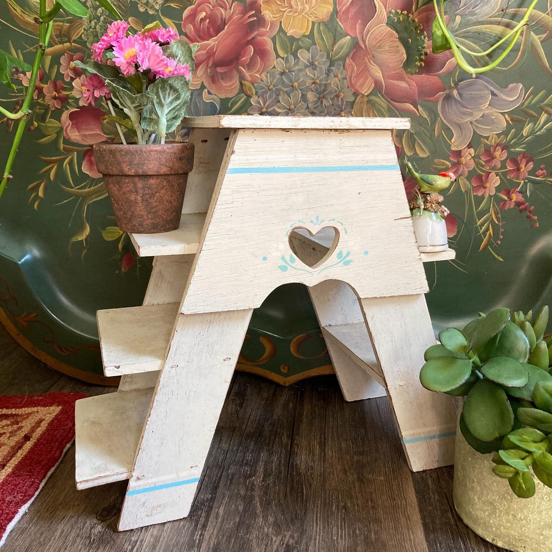 Hand Crafted Mini Step Ladder Plant Stand Shelf Display Shelf Rustic ...