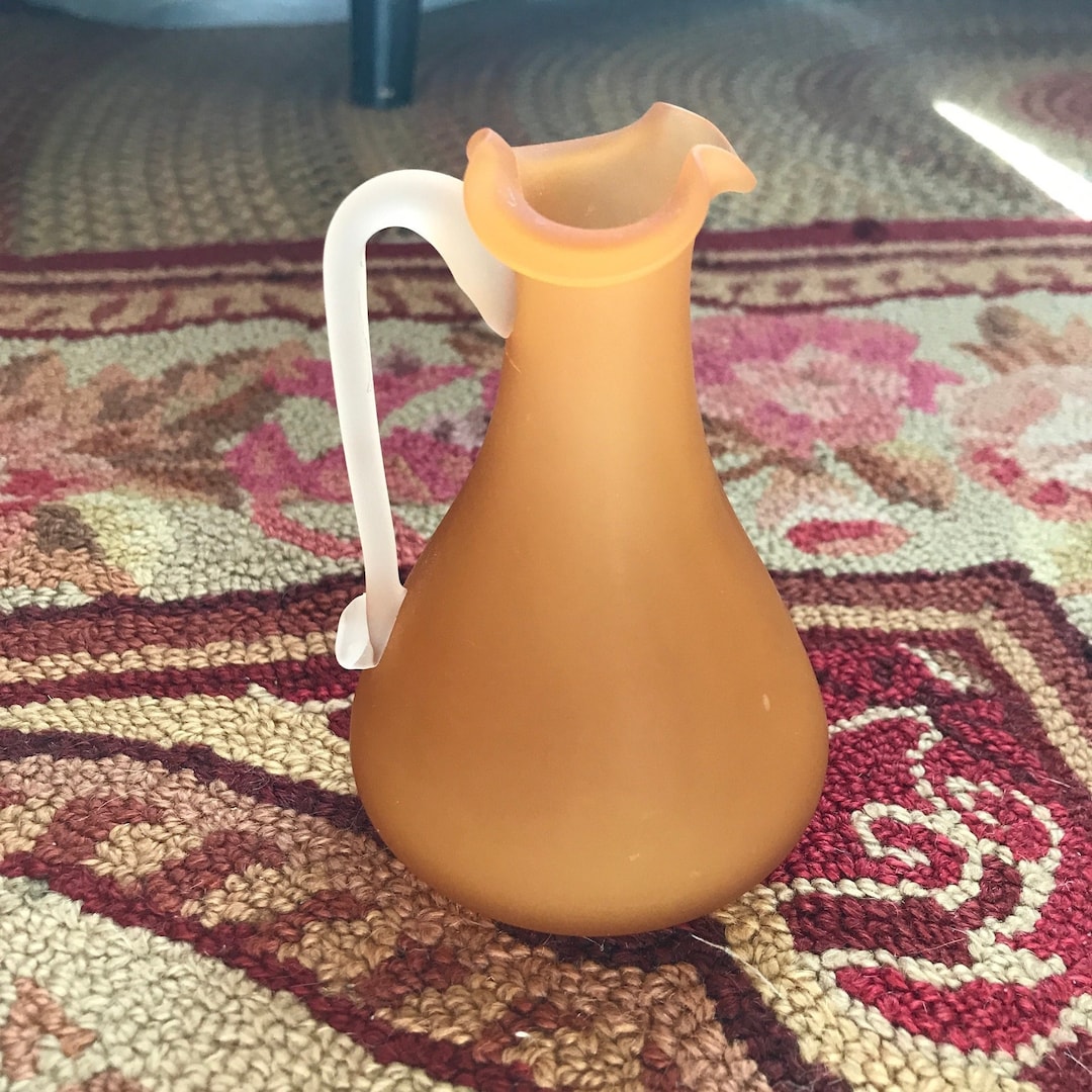 Beautiful Amber Colored Satin Glass Pitcher With Frosted Applied Handle ...