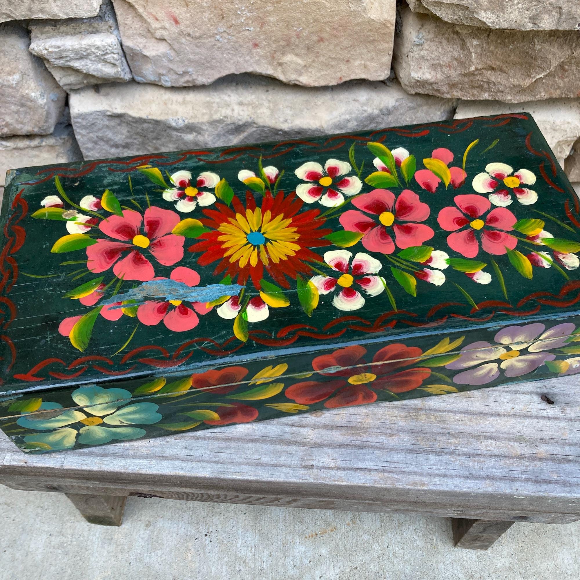 Mexican Art Box Handmade Mexican Folk Art, Pink Clay Box With Colorful
