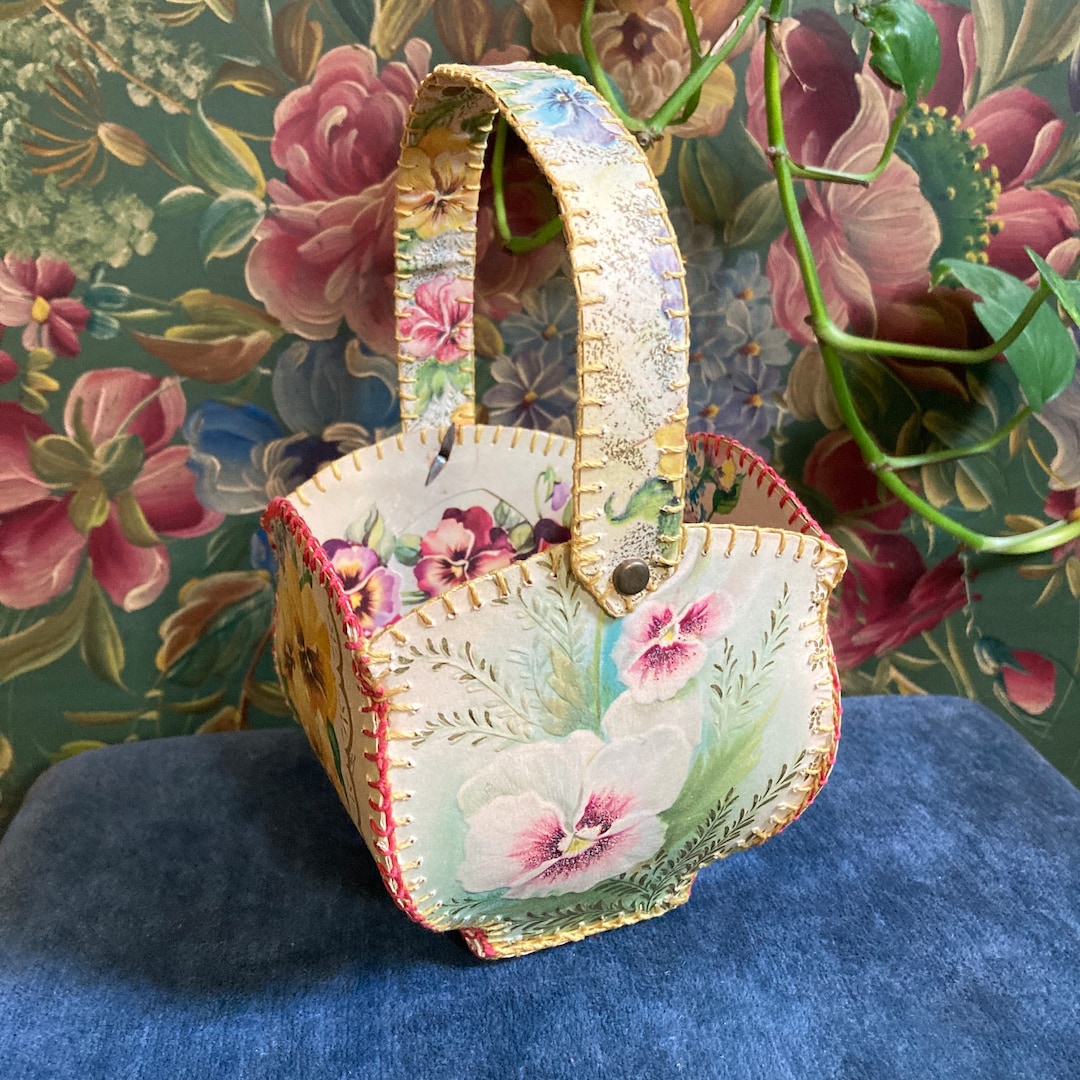 Greeting Card Basket Vintage Homemade Basket From Recycled Cards - Etsy