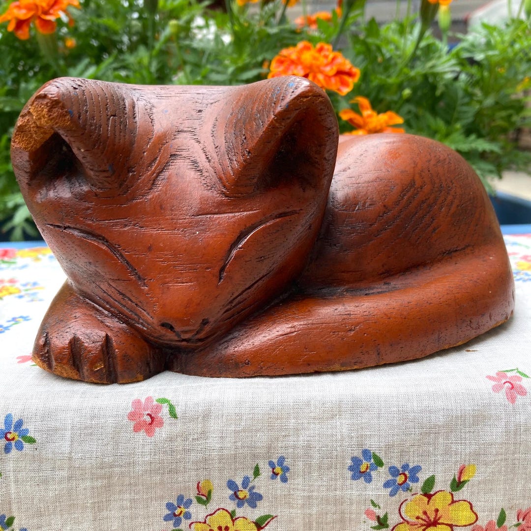 Wooden Carved Cat Statue Figure Wood Cat Kitten Solid Wood - Etsy