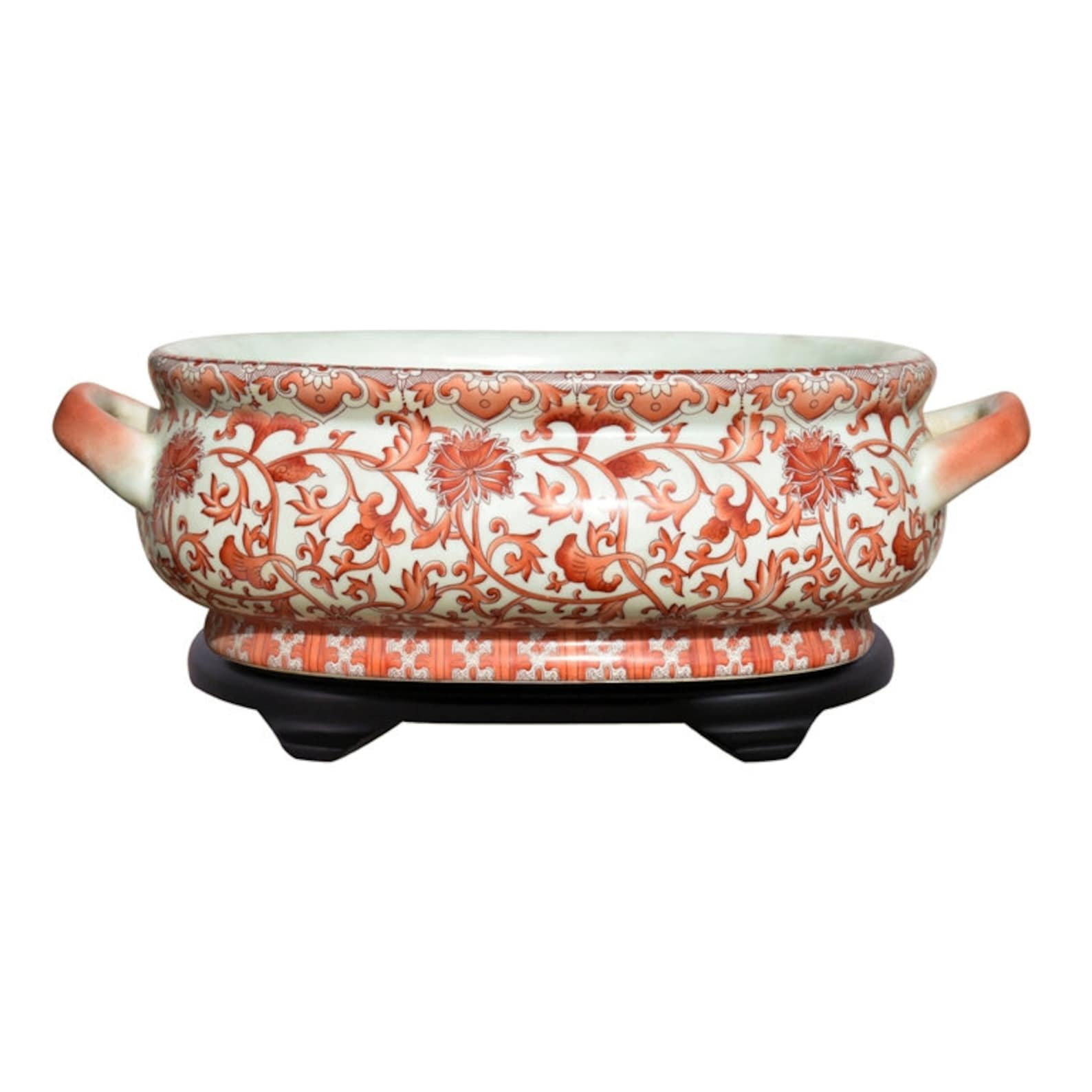 Orange and White Floral Motif Foot Bath Basin 16.5" Length Base ...