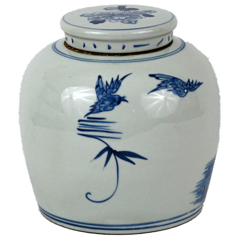Blue and White Porcelain Floral Bird Motif Ginger Jar 9" - Etsy