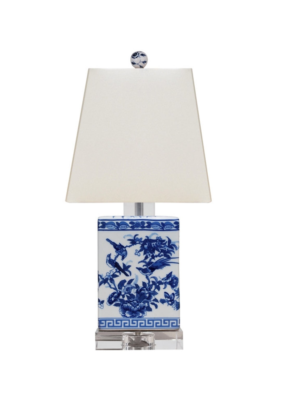 Cute Square Blue and White Floral Bird Motif Table Lamp 14" - Etsy