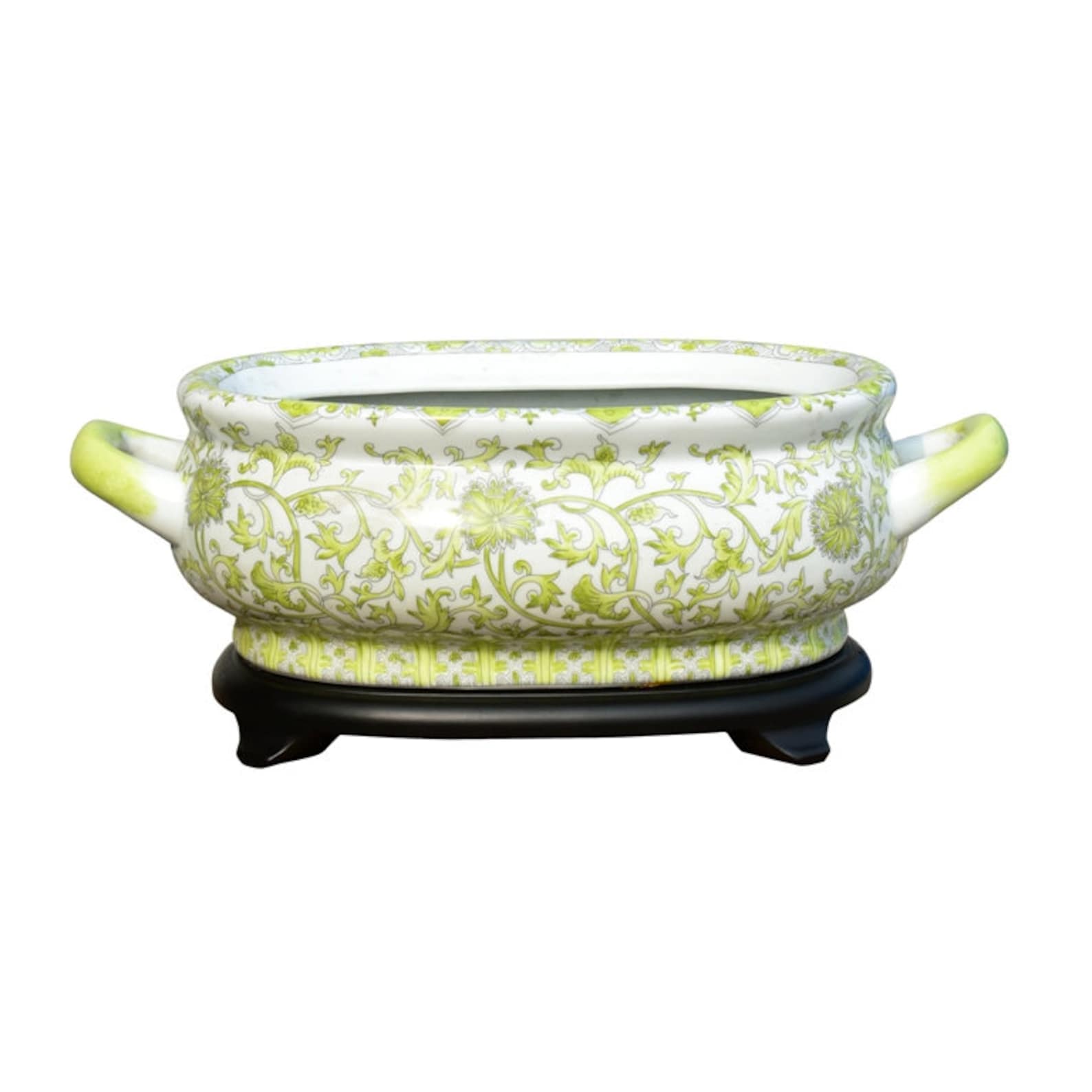 Soft Green and White Floral Motif Foot Bath Basin 16.5" Length Base ...