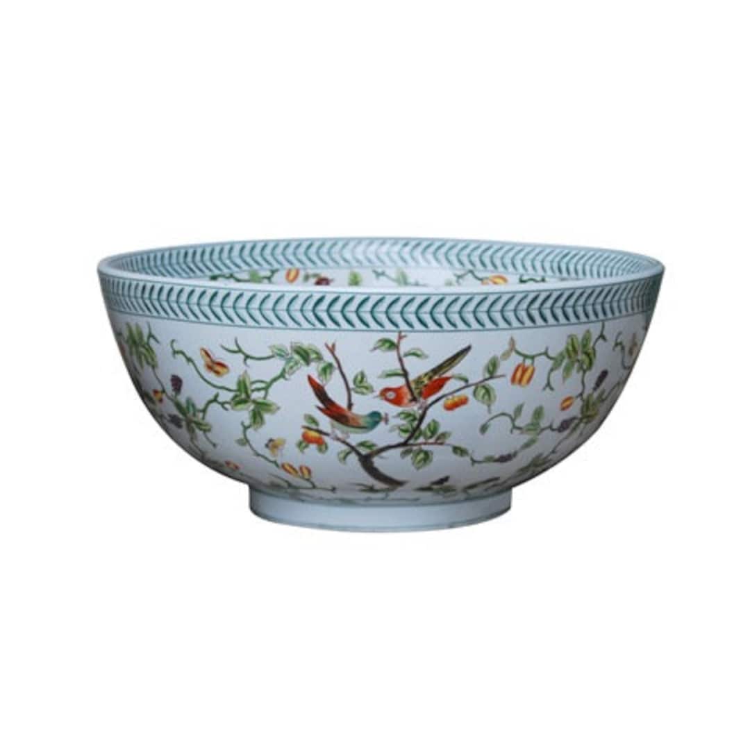 Chinese Floral Song Bird Motif Porcelain Bowl 14" Diameter W Stand - Etsy