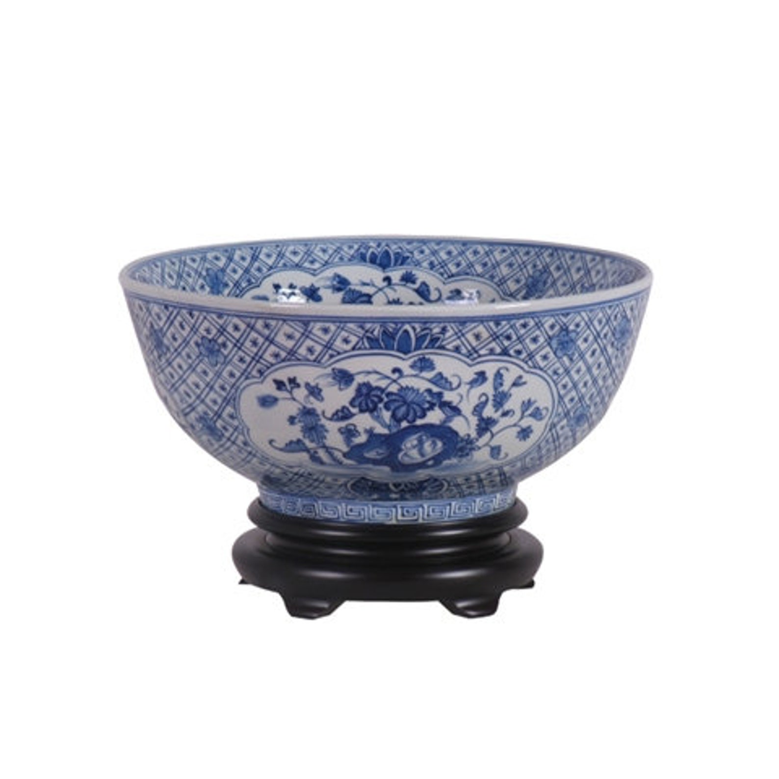 Chinese Blue and White Floral Bird Motif Porcelain Bowl W Base 12 ...