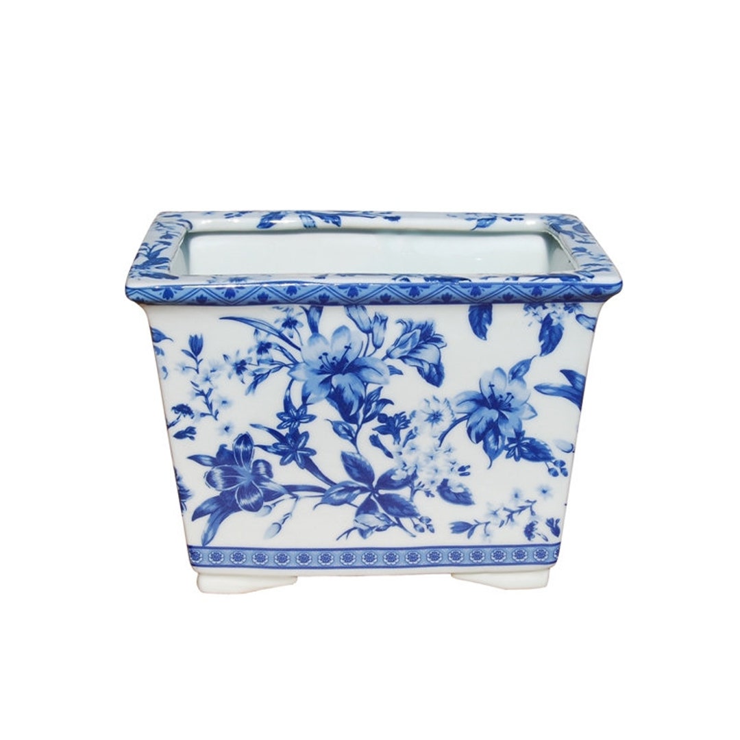 Blue and White Floral Porcelain Rectangular Cachepot Pot - Etsy