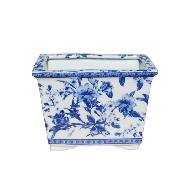 Blue and White Floral Porcelain Rectangular Cachepot Pot - Etsy