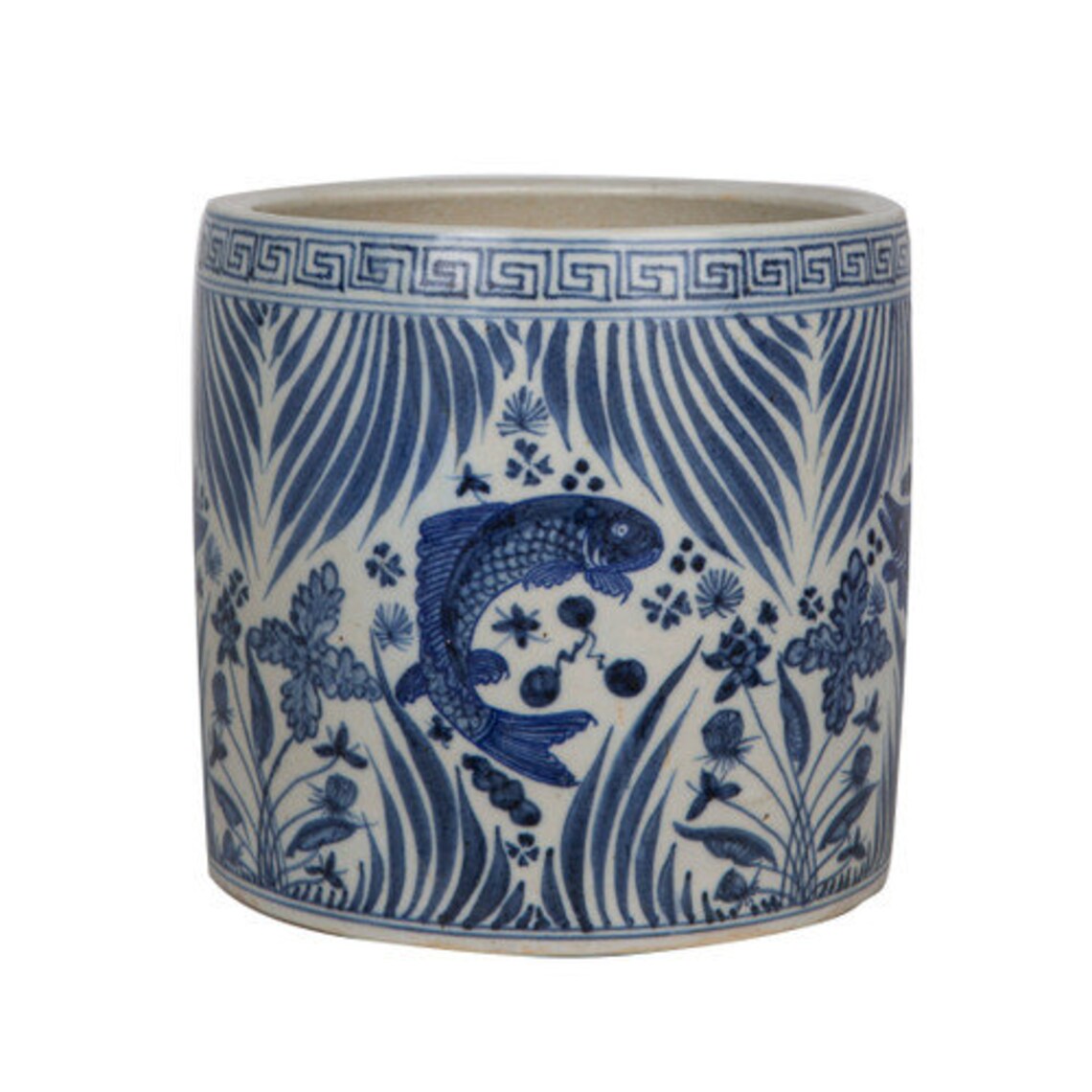 Blue and White Fish Cachepot Pot 8" - Etsy