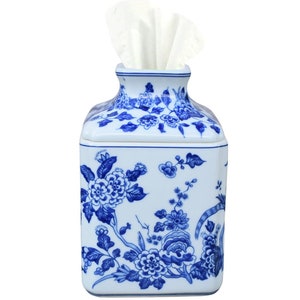 Blue and White Floral Bird Square Porcelain Tissue Box 8" - Etsy