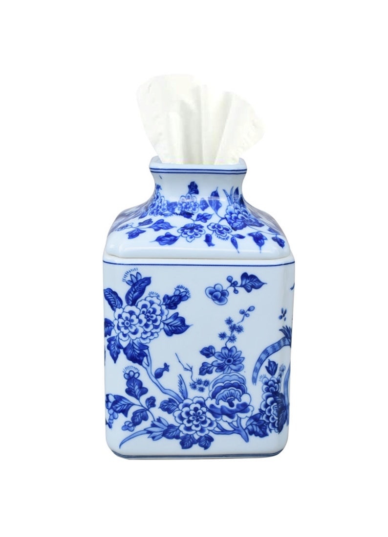 Blue and White Floral Bird Square Porcelain Tissue Box 8" - Etsy