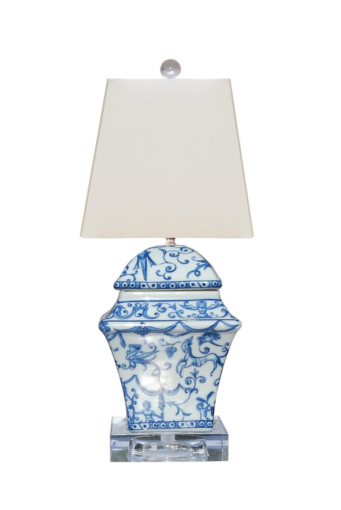 Cute Square Blue and White Porcelain Square Vine Motif Table Lamp 15 ...