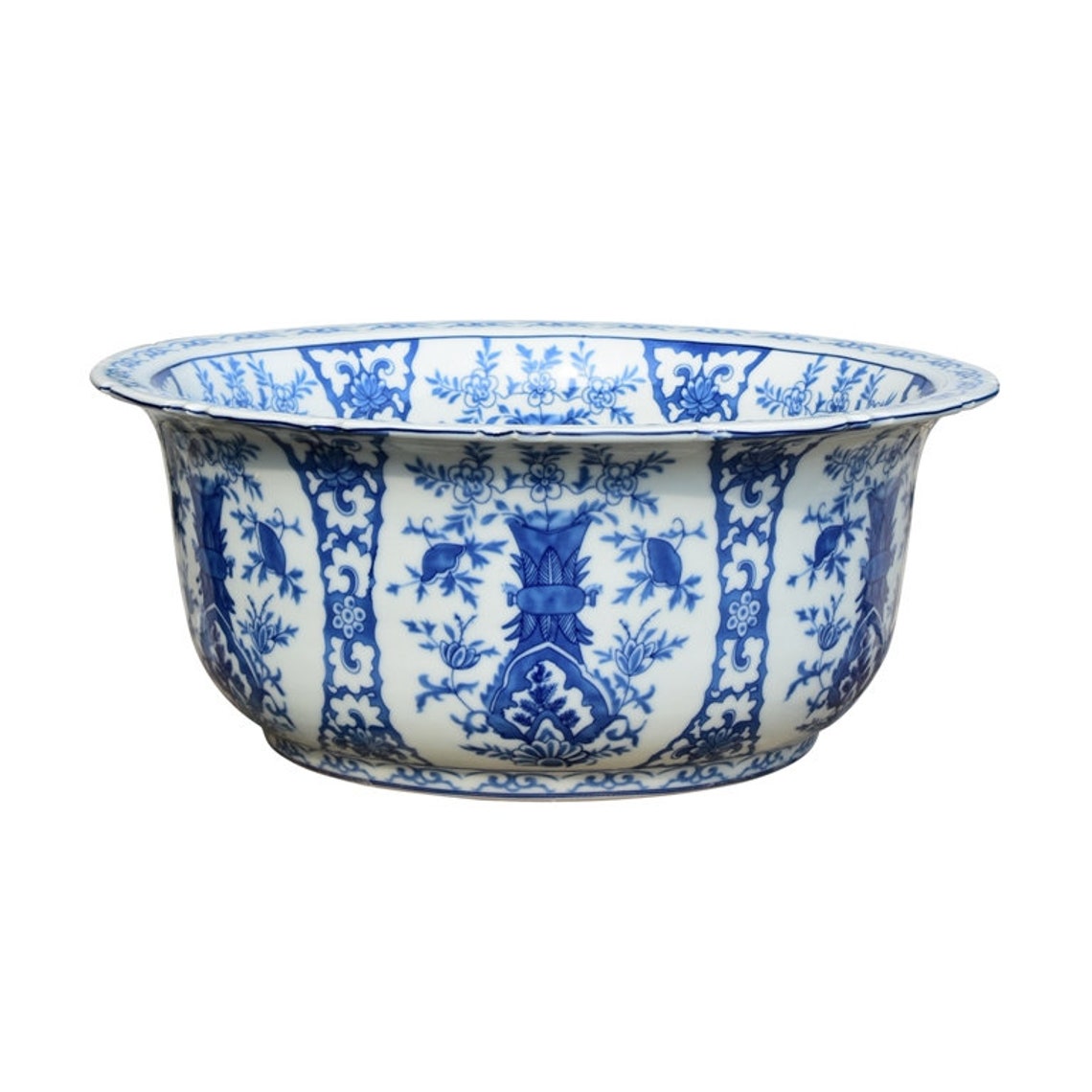 Chinese Blue and White Chinoiserie Porcelain Lipped Bowl 16" Diameter ...