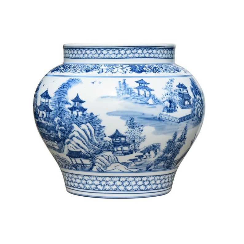 Blue and White Blue Willow Porcelain Round Vase 8" - Etsy
