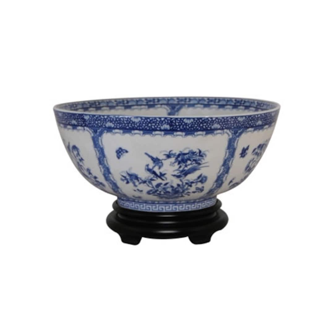Chinese Blue and White Floral Bird Motif Porcelain Bowl W Base 12 ...