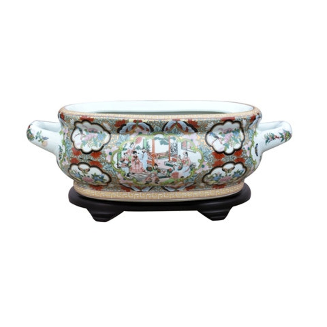 Famille Rose Canton Porcelain Foot Bath Basin 16.5" Length Base ...