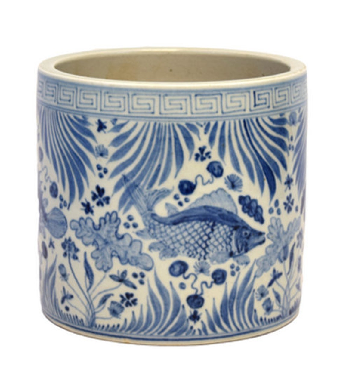 Blue and White Fish Motif Porcelain Orchid Pot 8" - Etsy