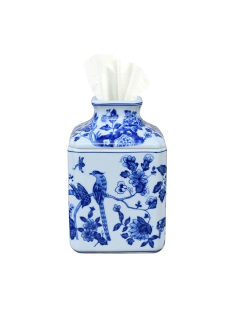 Blue and White Floral Bird Square Porcelain Tissue Box 8" - Etsy