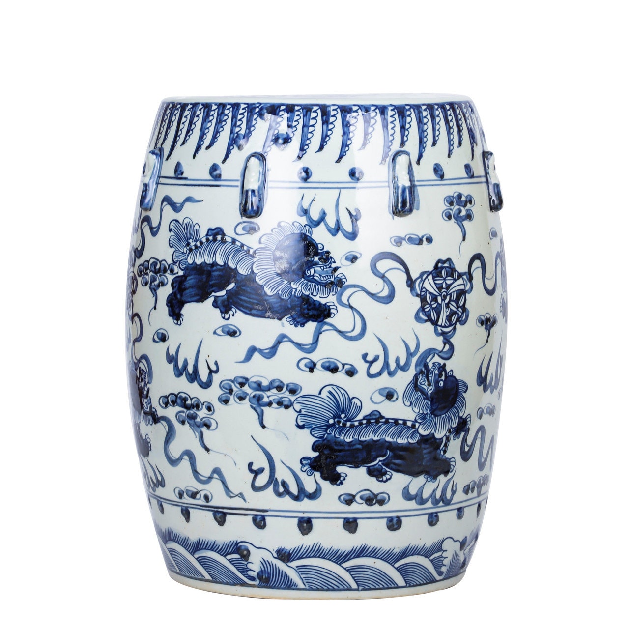 Chinese Blue and White Porcelain Foo Dog Round Garden Stool 17" - Etsy