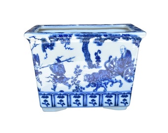 Blue and White Floral Porcelain Rectangular Cachepot Pot | Etsy